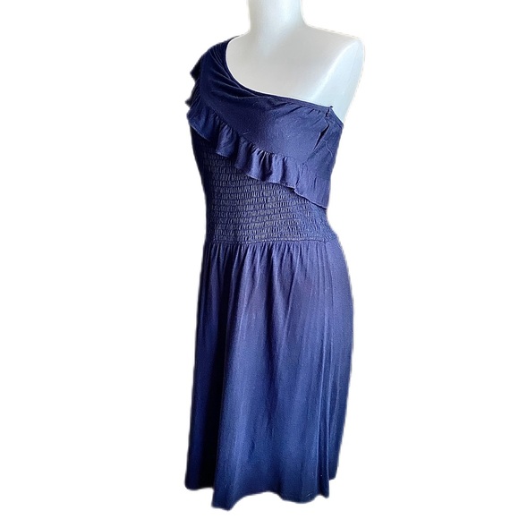 Mango | Dresses | Vtg Mango One Shoulder Navy Dress With Smocking ...